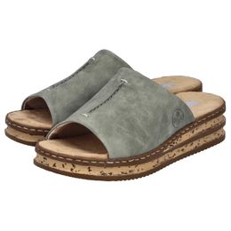 Rieker Damen Pantolette Keilabsatz, Sommerschuh, modische Keilsohle grau 42