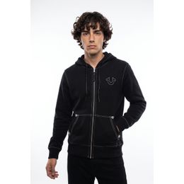 True Religion Herren Kapuzensweatjacke "BIG T ZIP THRU HOODIE JET BLACK"schwarz, Gr. XXL, bedruckt, Sweatware, Obermaterial: 80% Baumwolle, 20%