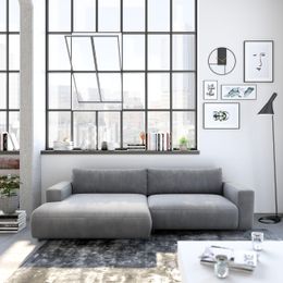 Ecksofa Musterring, B:296cm H:81cm T:190cm, grau, Flachgewebe VALMONT (60% Baumwolle/40% Leinen);Leder PURO, pigmentiertes Leder;Microfaser CRONA