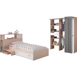 Jugendzimmer-Set Parisot, beige, Schlafzimmerm&ouml;bel-Sets, "Charly 23", Seitliches Podest am Bett links oder rechts montierbar