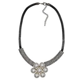 Steuer Damen Kette mit Anh&auml;nger "Metall Geschw&auml;rzt Glasstein Perle wei&szlig;", 57,0cm, Metall, L: 57 B: 6mm, schwarz, Metall, B:6mm, Halsketten