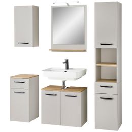 Badm&ouml;bel-Set SAPHIR, B:126,6cm H:200cm T:32,2cm, beige, Holzwerkstoff, Kastenm&ouml;bel-Sets, "Quickset 500, Waschbeckenunterschrank mit Spiegel",