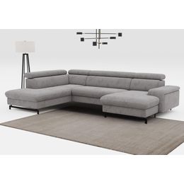 Wohnlandschaft COTTA, B:328cm H:97cm T:215cm, grau, Sofas, "Emma U-Form, B: 328 cm", mit Kopfteilverstellung, optional Schlaffunktion & Bettkasten