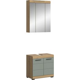 Badm&ouml;bel-Set Welltime, B:60cm H:191cm T:34cm, gr&uuml;n, Holzwerkstoff, MDF, Kastenm&ouml;bel-Sets, "SIENA, 2 tlg., bestehend aus: Waschbeckenunterschrank,