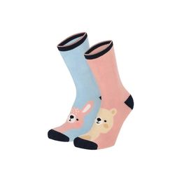 Yuhu M&auml;dchen Stoppersocken 2er Pack ABS rutschfest Tier Motiv in Rosa | Gr.: 31-34