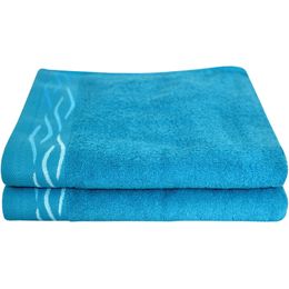Handt&uuml;cher Dyckhoff, B:50cm L:100cm, blau, Frottier, Baumwolle, Badezimmer, Handt&uuml;cher, "Wave", mit Jacquard-Bord&uuml;re