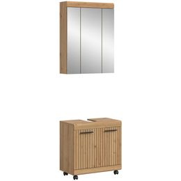 Badm&ouml;bel-Set Welltime, B:60cm H:191cm T:34cm, braun, Holzwerkstoff, Kastenm&ouml;bel-Sets, "SIENA, 2 tlg., Waschbeckenunterschrank auf Rollen &