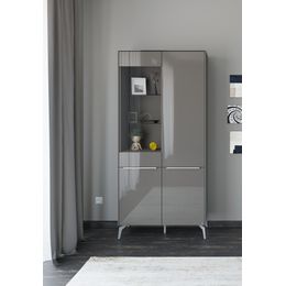 Standvitrine, B:92cm H:200cm T:42cm, grau, SET ONE BY Musterring, Glas, Holzwerkstoff, Schr&auml;nke, "Reno", Mit Winkelf&uuml;&szlig;en in diversen Farben, 200 cm