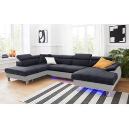 Wohnlandschaft COTTA, B:320cm, grau, Microfaser PRIMABELLE (100% Polyester);Kunstleder SOFTLUX;Feinstruktur (100% Polyester);Kunstleder