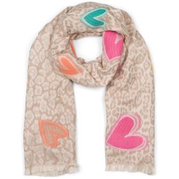 styleBREAKER Damen XXL-Schal "Schal mit Leoparden Herz Muster", grau, Modisch, Obermaterial: 100% Viskose CV., Modet&uuml;cher