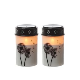 MARELIDA 2er Set LED Grabkerze Grablicht Pusteblume H: 12cm in wei&szlig;/schwarz | Gr.: onesize