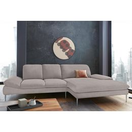 Ecksofa W.Schillig, B:310cm H:87cm T:185cm, grau, Chenille-Flachgewebe R66 (85% Polyester, 15% Nylon);Longlife Xtra-Leder Z59: Glattleder mit