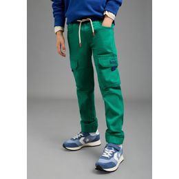 Scout M&auml;dchen Cargohose "Cargohose mit Ringelb&uuml;ndchen - NEU von Scout"gr&uuml;n, Gr. 128, unifarben, Web, Obermaterial: 98% Baumwolle, 2% Elasthan, Hosen,