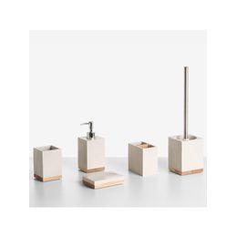 Beliani 5-tlg Badezimmer-Zubeh&ouml;r TAPICHE in Beige/Braun/Silber | Gr.: onesize