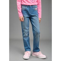 Scout M&auml;dchen Schlupfjeans "Stretchjeans mit Herztaschen - NEU von Scout"blau used, Gr. 134, Abriebeffekte, Denim/Jeans, Obermaterial: 98% Baumwolle,