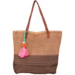 styleBREAKER Papierstroh Strandtasche in Braun-Dunkelbraun | Gr.: onesize