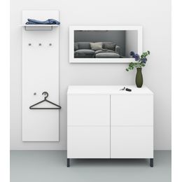 borchardt M&ouml;bel Garderoben-Set BORCHARDT M&Ouml;BEL, wei&szlig;, Flur, Kastenm&ouml;bel-Sets, "Haama 3-teilig mit Kommode, Wandpaneel und Spiegel", Push-to-open-Technik, Metallf&uuml;&szlig;e,