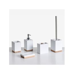 Beliani 5-tlg Badezimmer-Zubeh&ouml;r TAPICHE in Wei&szlig;/Braun/Silber | Gr.: onesize