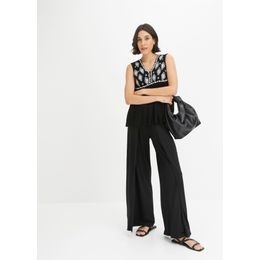 bonprix Damen Blusentopschwarz, Gr. 54, Obermaterial: 100% Viskose, Blusen, mit hochwertiger Stickerei, &auml;rmellos, aus Viskose, Regular Fit