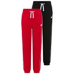 H.I.S. H.I.S Jungen Sweathose "2er Packung H.I.S Sweathosen mit Piping an der Seite"rot, schwarz, Gr. 128, unifarben, angeraute Sweatware, Obermaterial: 60%
