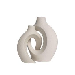 Intirilife 2er Set Deko Vase Keramik mit Loch f&uuml;r Pampasgras Trockenblumen Blumen in Wei&szlig; | Gr.: onesize