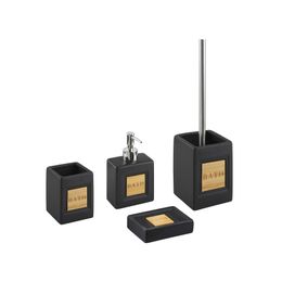 Beliani 4-tlg Badezimmer-Zubeh&ouml;r KOUROU in Schwarz/Braun | Gr.: onesize