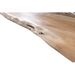 Baumkantentisch Sit, B:200cm H:78cm T:100cm, beige, Tische, "Dijon aus Massivholz mit Baumkante & trendigem Kufengestell", 56 mm starke Tischplatte