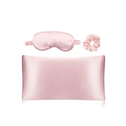 Intirilife Seiden Schlafset 3 tlg. Schlafmaske, Kissen&uuml;berzug , Haarband in Satin in Rosa | Gr.: onesize