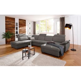 Wohnlandschaft OTTO HOME, B:354cm T:232cm, grau, Struktur fein (100% Polyester);Luxus-Microfaser Lederoptik (100% Polyester);Soft clean (98%