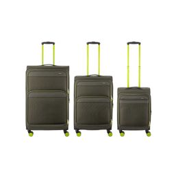Franky 3er Koffer SET Gr. L/M/S Reisegep&auml;ck T27-F Spinner in olive/neongreen | Gr.: onesize