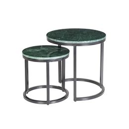 home24 Marmor-Couchtisch-Set AQATTA 2-teilig in Dunkelgr&uuml;n | Gr.: onesize