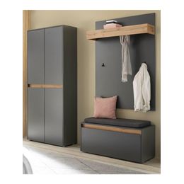 Furn.Design Garderoben-Set grau matt, Eiche 195 cm 4-teilig, Flurgarderobe mit viel Stauraum | Gr.: onesize
