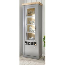 Furn.Design Vitrine grau, Artisan Eiche Landhaus 71 cm, Vitrinenschrank mit Weinregal | Gr.: onesize