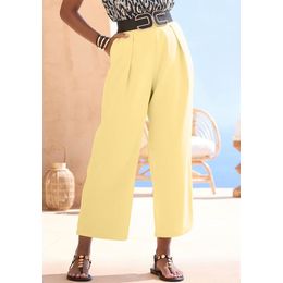 Lascana 7/8-Hose 'mit modischen Bundfalten und weitem, luftigem Bein' hellgelb Gr. 46 f&uuml;r Damen. Figurumspielend. Nachhaltig.