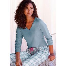 VIVANCE DREAMS BY LASCANA Pyjamaoberteil blau Gr. 36/38 f&uuml;r Damen. Mit V-Ausschnitt. Basic. Nachhaltig.
