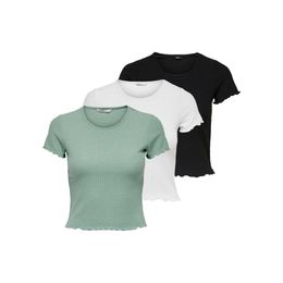 Only T-Shirt 3er Pack in Wei&szlig;/Schwarz/Hellgr&uuml;n | Gr.: XS