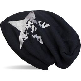 styleBREAKER Damen Strickm&uuml;tze "Feinstrick Beanie mit Vintage Stern", blau, Modisch, 100% Polyacryl PAN., M&uuml;tzen