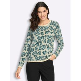 WITT WEIDEN Jacquard-Pullover in champagner-petrol-gemustert | Gr.: 42