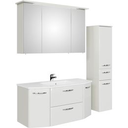 Badm&ouml;bel-Set SAPHIR, B:145cm H:200cm T:48cmwei&szlig;, Spanplatte, Kastenm&ouml;bel-Sets, "Quickset 326, 4-teilig, mit Keramikwaschtisch", Badezimmer-Set mit