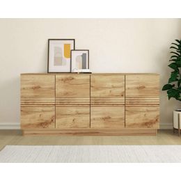Sideboard OTTO HOME, B:180cm H:80cm T:38cm, braun, Holzwerkstoff, MDF, Wohnzimmer, Sideboards, "Angers", Kommode, Push-to-open, 4 T&uuml;ren, Breite 180 cm