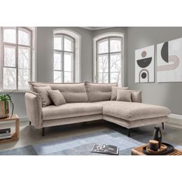 Ecksofa Home Affaire, B:255cm H:94cm T:180cm, beige, 100% Polyester, Wohnzimmer, Sofas, "Lazio, 255 x 180 cm, modern und bequem", Velours, Kissen: