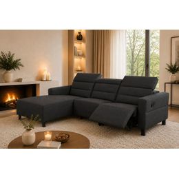 Ecksofa OTTO HOME, B:263cm H:97cm T:179cm, grau, Wohnzimmer, Sofas, "CARPARI Webstoff,L-Form,224 cm, man./elektr. Relaxfunktion", (USB A/C), sowie