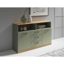 Sideboard OTTO HOME, B:130cm H:80cm T:35cm, gr&uuml;n, Wohnzimmer, Sideboards, "Ribe,130cm breit,80cm hoch,T&uuml;ren und Schubladen,6 F&auml;cher", Oberplatte