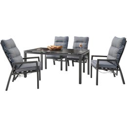 Garten-Essgruppe Destiny, B:62cm T:67cm, grau, Sitzm&ouml;bel-Sets, "GARDA CREMONA 4 HL + Tisch 160x90cm, anthrazit", Aluminium, Tischplatte: Glas mit