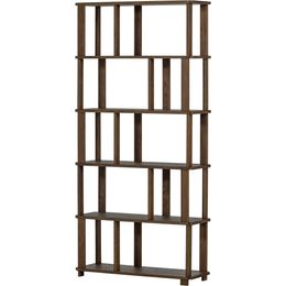 Wandregal Woood, B:90cm H:186cm T:30cm, braun, Massivholz, Wohnzimmer, Regale, "Riss Eichenholz mit sichtbare Maserung, B 90 x T 30 x H 186 cm",