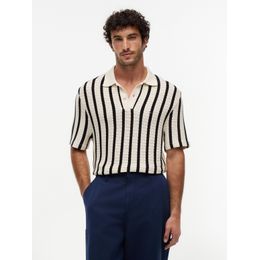 Tommy Hilfiger Herren Poloshirt "OPEN KNIT RELAXED FIT POLO"muslin, schwarz, Gr. XL, gestreift, Strick, Obermaterial: 100% Baumwolle, Shirts, aus