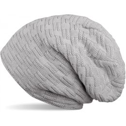 styleBREAKER Damen Strickm&uuml;tze "Feinstrick Beanie mit Flecht Muster und Teddyfleece", grau, Modisch, 100% Viskose CV., M&uuml;tzen