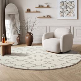 Teppich Sanat, H:10mm &Oslash;:200cm, beige, Kunstfaser, Wohnzimmer, Teppiche, "Boho 8202 , auch als L&auml;ufer und in Rund", Kurzflor, robust, Boho, Scandic,