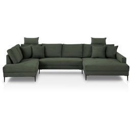 Wohnlandschaft TRENDS BY HG, B:360cm H:86cm T:195,5cm, gr&uuml;n, Sofas, "Summer", U-Form, B: 360cm in Cord & Struktur