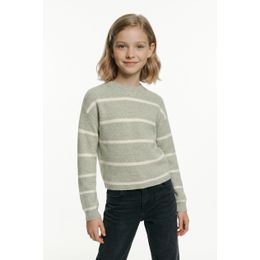 KIDS Only M&auml;dchen Strickpullover "KOGFRANCA SHORT L/S STRIPE KNT NOOS"desert sage stripes:small stripe birch, Gr. 134, gestreift, Strick,